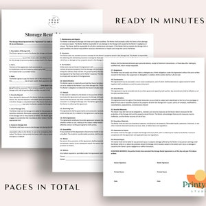 Storage Rental Agreement | Detailed Storage Unit Contract Word Template ...