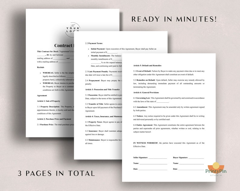 Contract for Deed Template - Customizable Contract for Home Purchase ...