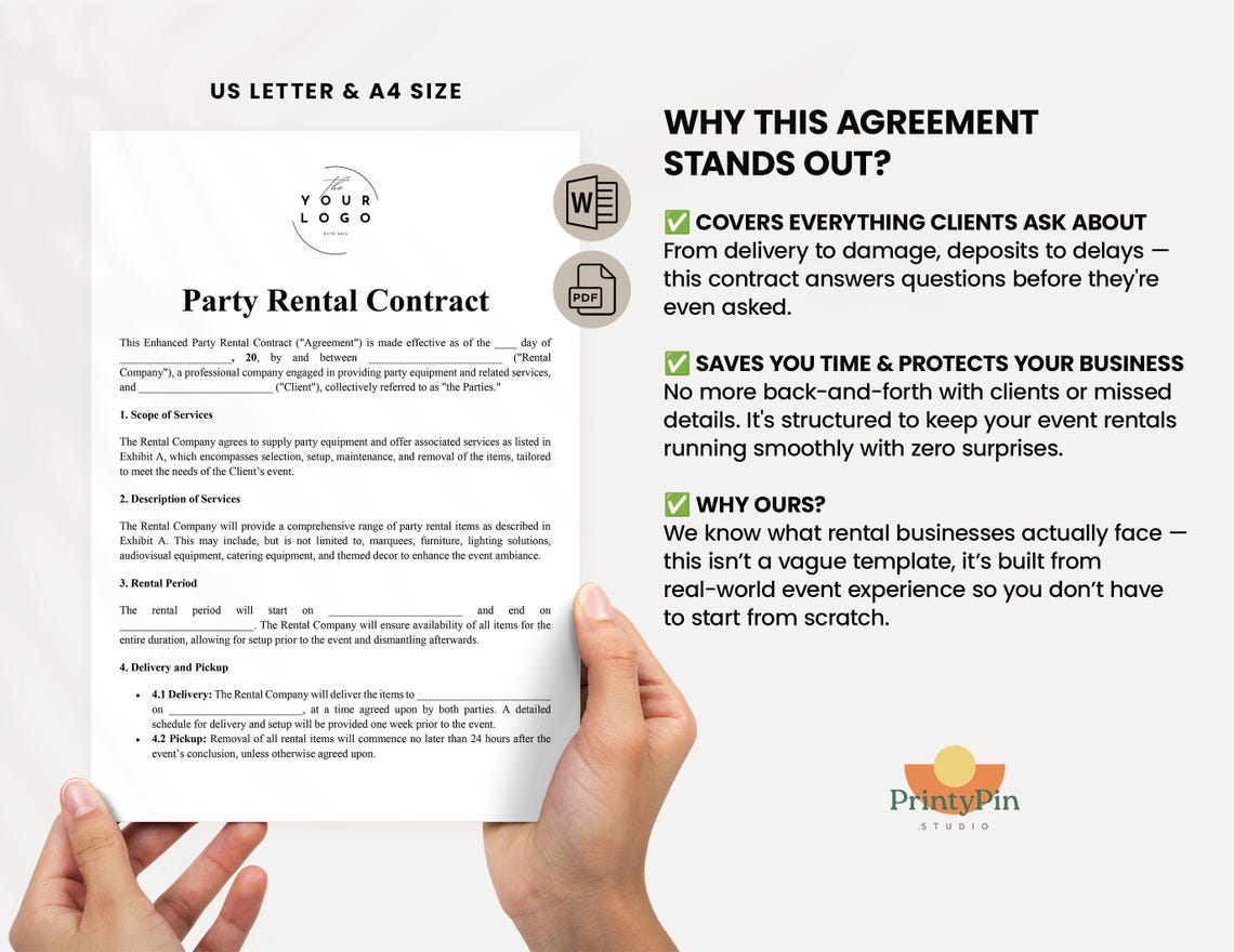 Party Rental Contract, Event Rental Agreement, Chair Rental Agreement ...