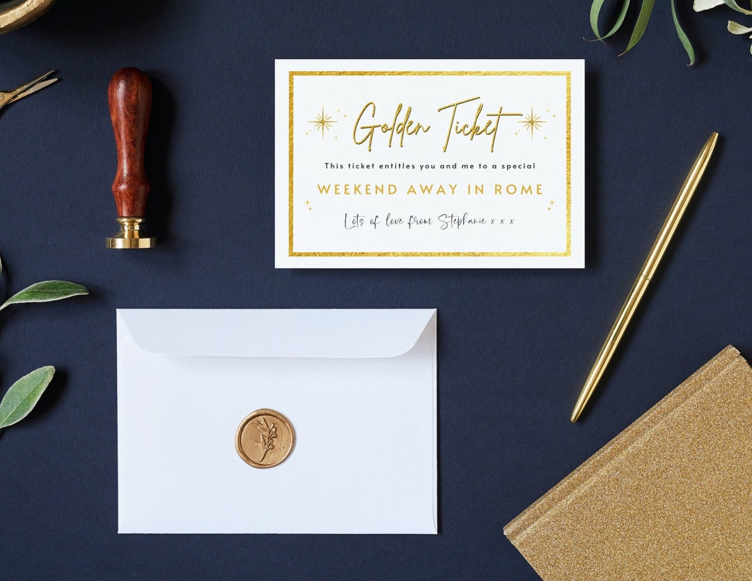 Editable Event Golden Ticket, Print at Home Birthday Voucher, Digital ...