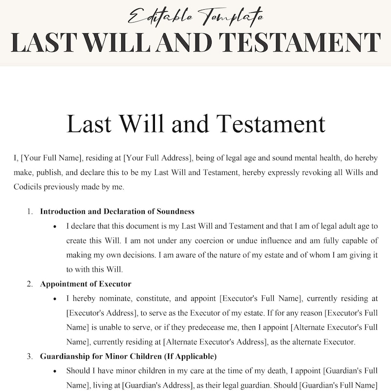 Will and Testament Template - Etsy