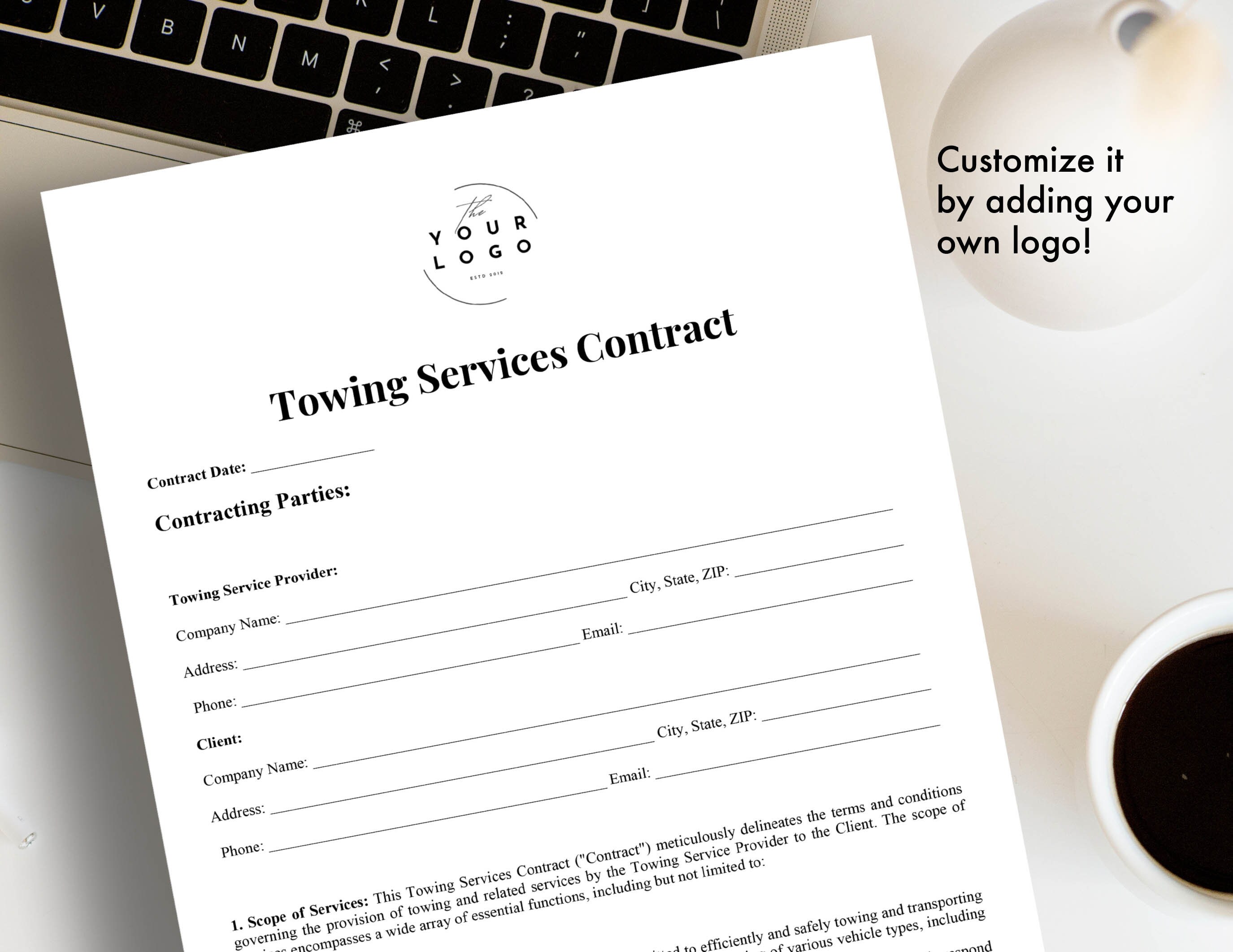 Comprehensive Towing Contract Template - Editable, Printable Agreement ...