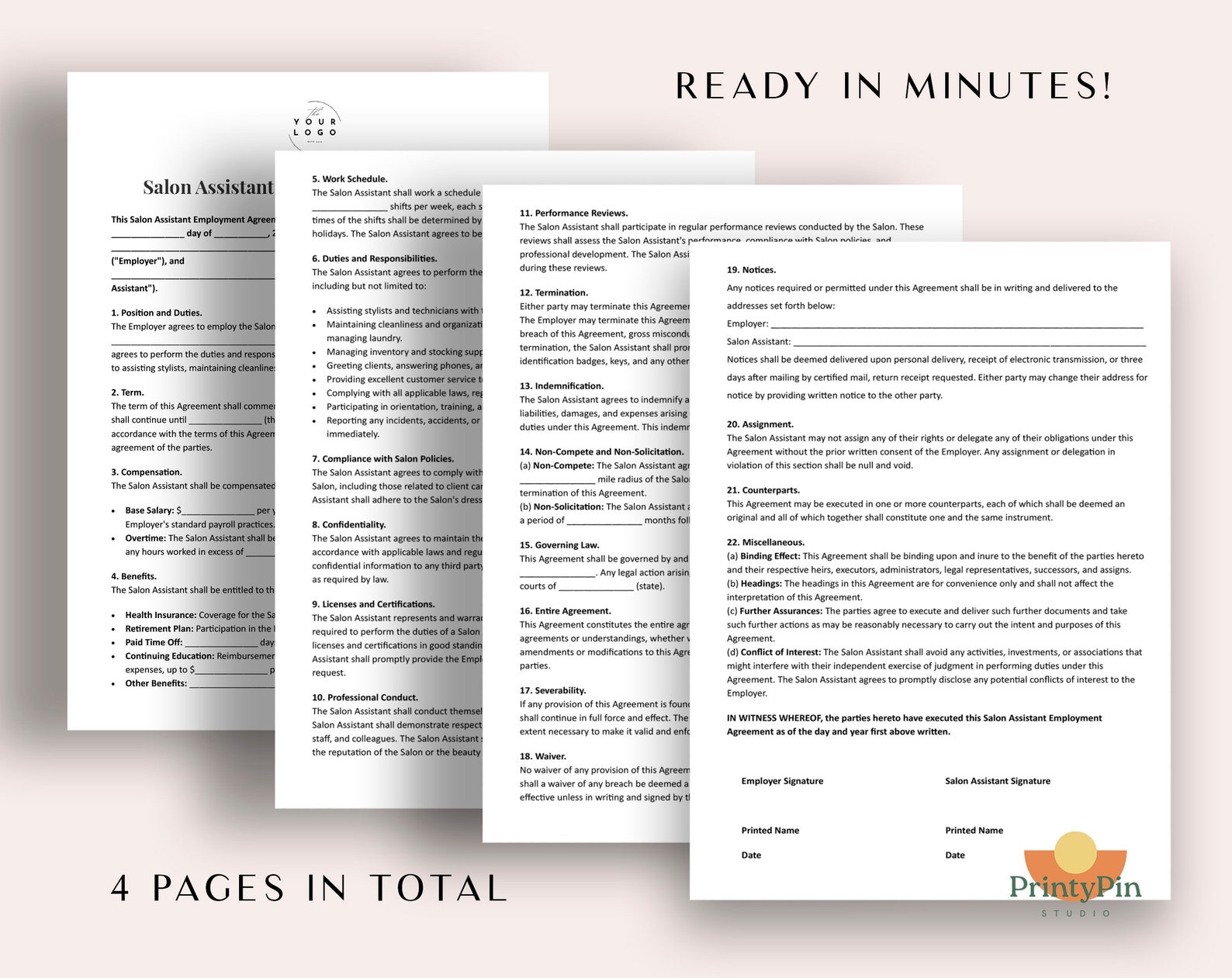 Salon Assistant Employment Contract Template | Salon Job Agreement ...