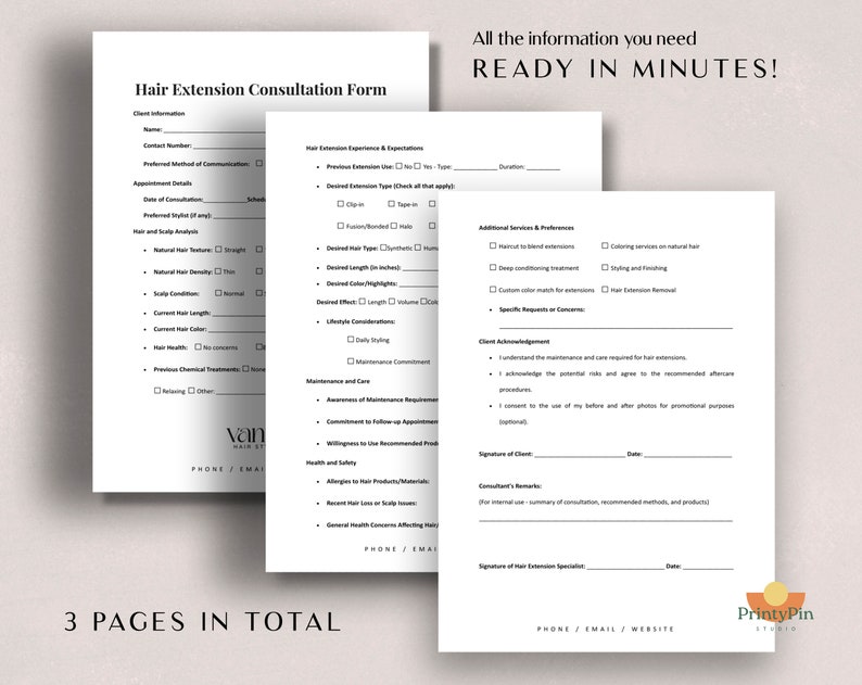 Professional Hair Extension Consultation Form Template - Hair Extension ...