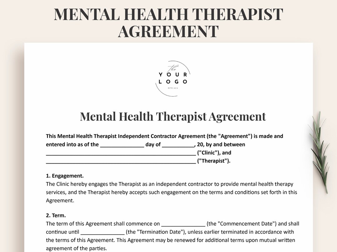 Mental Health Therapist Employment Agreement PDF | Editable Counseling ...