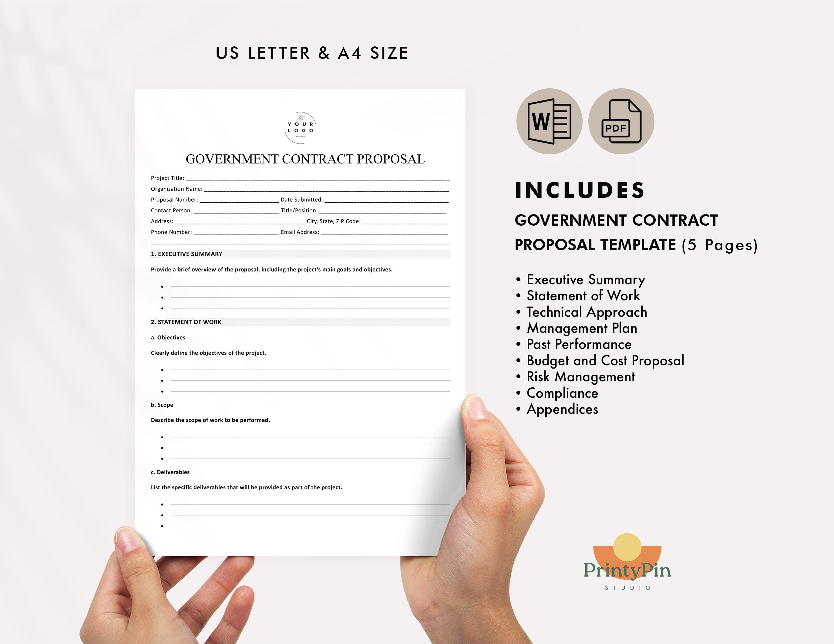 Government Contract Proposal Template | Printable & Editable Government ...