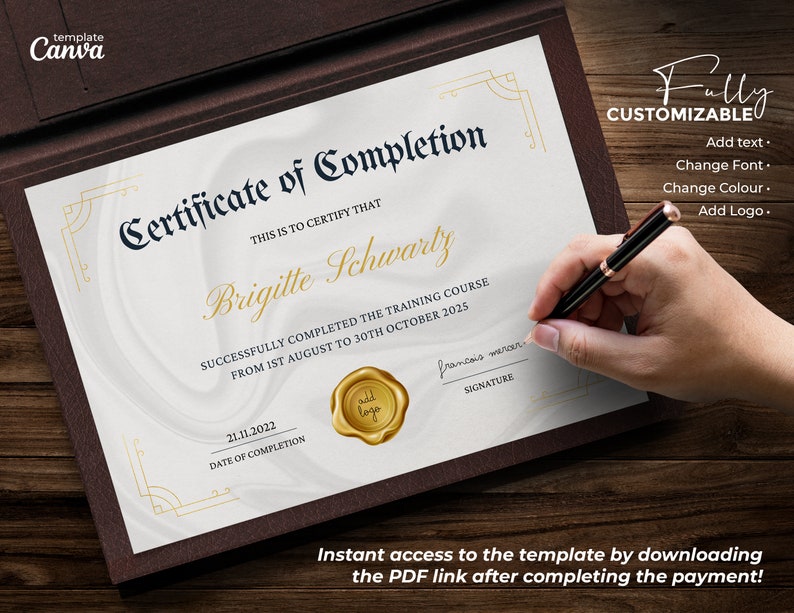 Editable Certificate of Completion Template, Course Completion ...