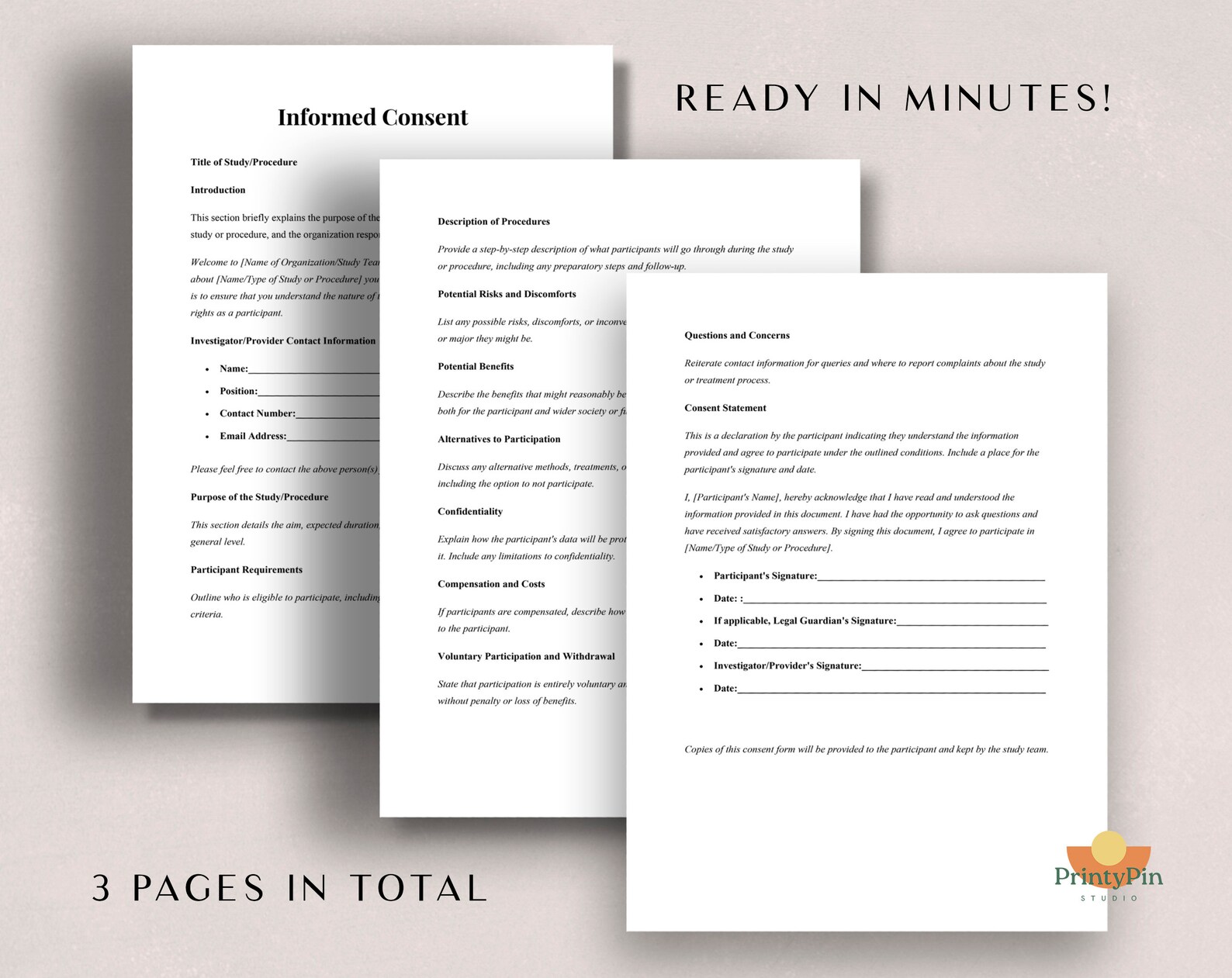 Informed Consent Template for Research and Medical Studies - Comprehensive, Easy-to-edit ...