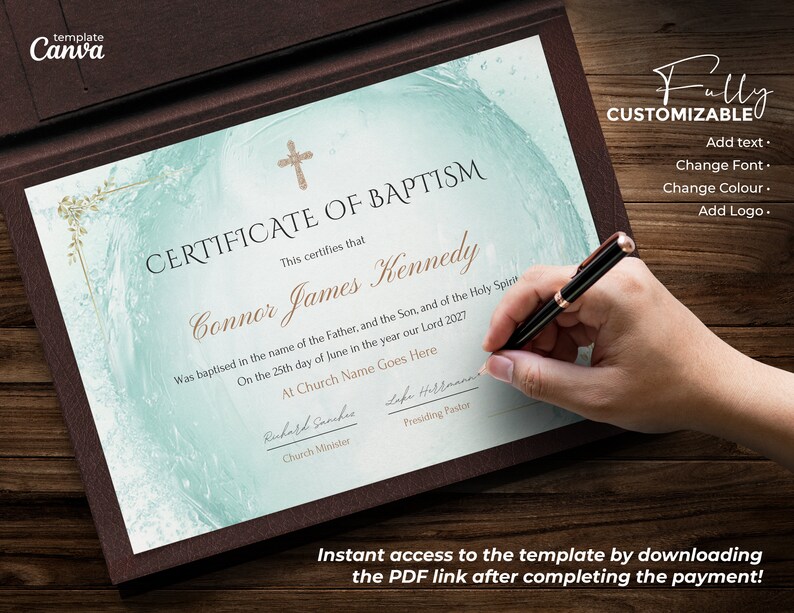 Editable Baptism Certificate Template, Printable Minimalist Certificate ...