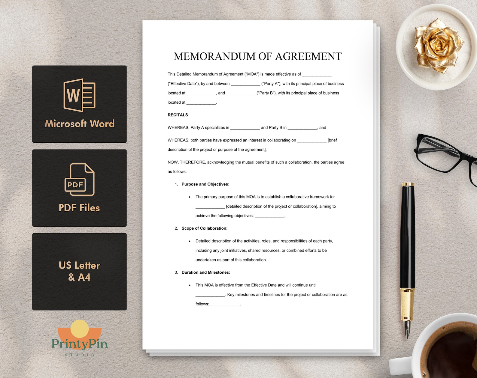 Memorandum of Agreement Template - Instant Download, Editable PDF ...