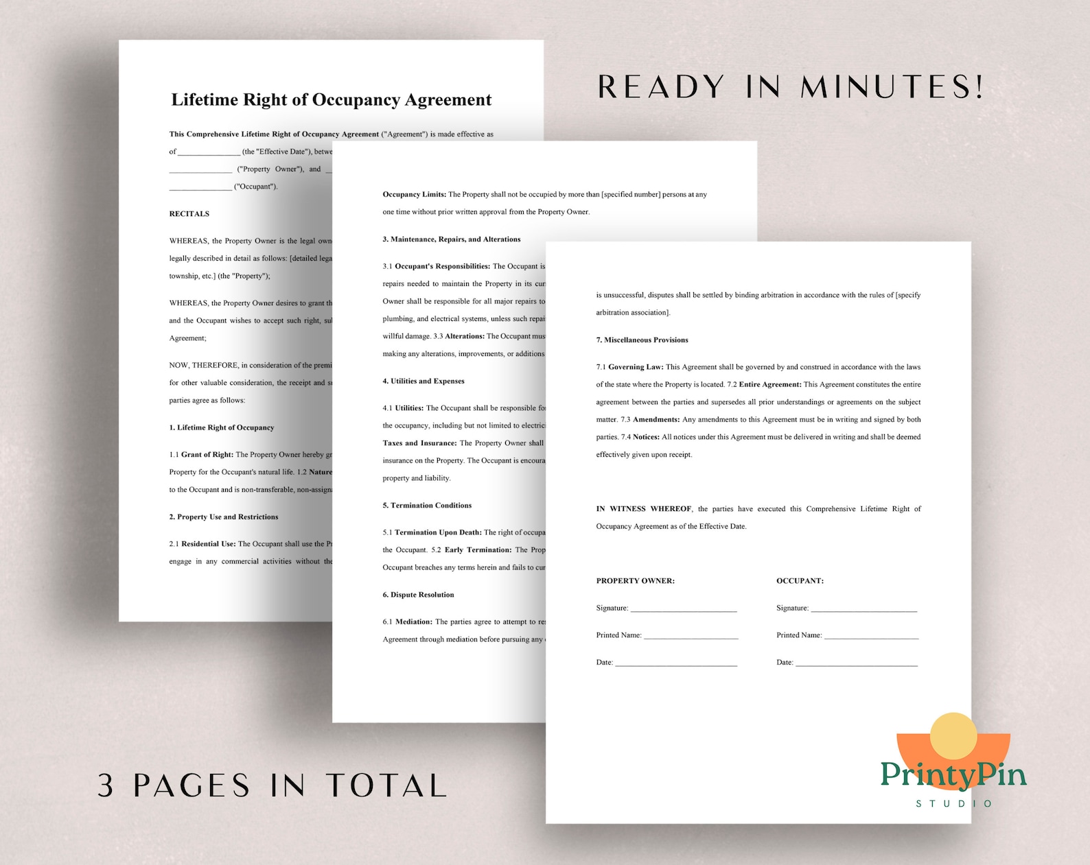 Lifetime Right of Occupancy Agreement Template - Lifetime Occupancy ...