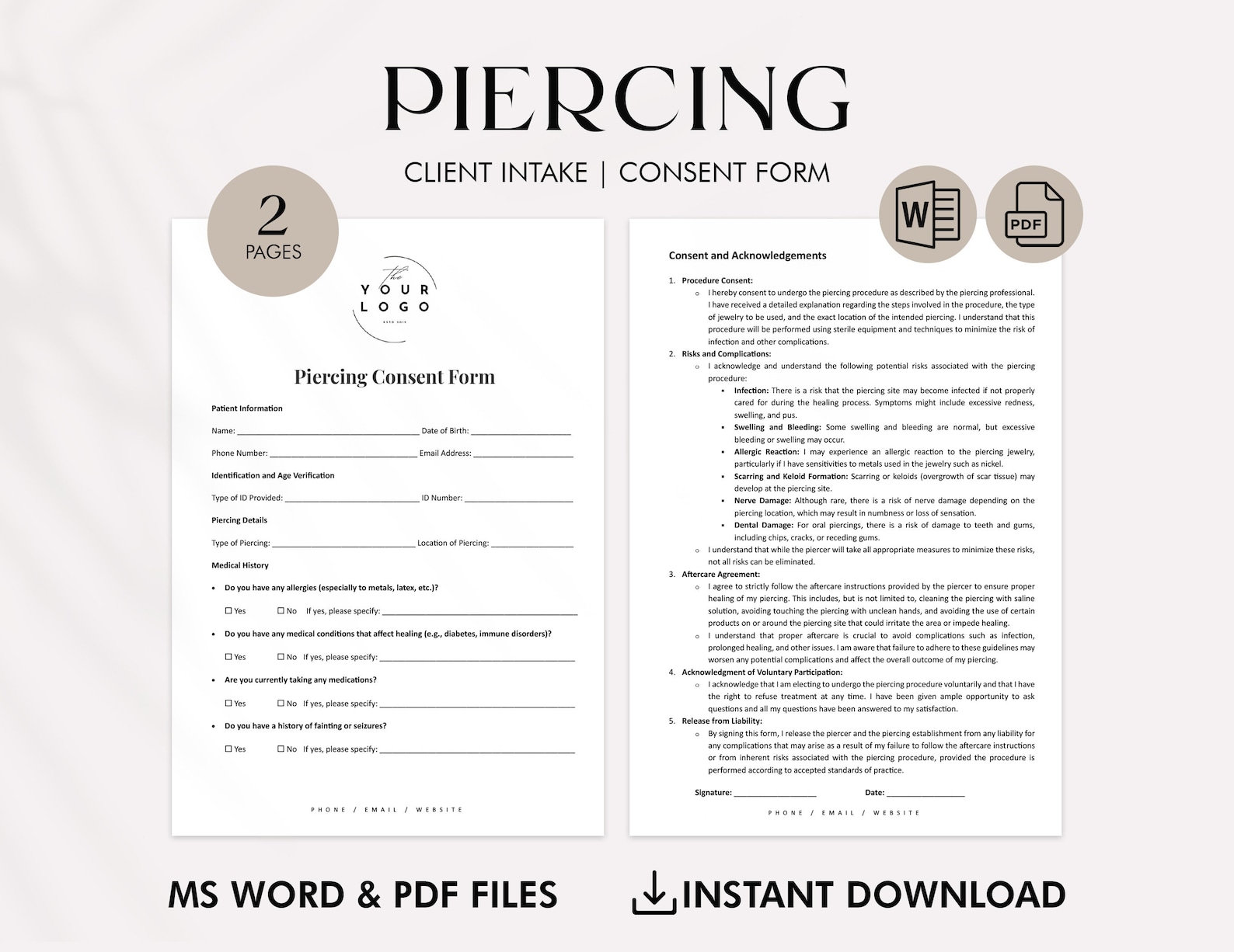 Piercing Consent Form Template - Professional Body Piercing Shop Forms ...