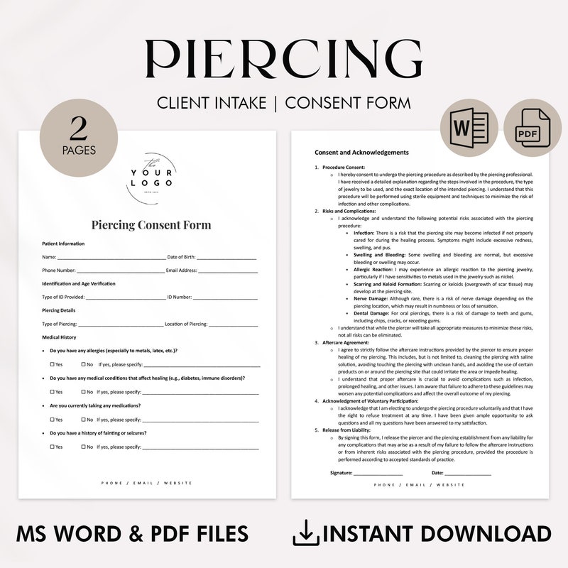 Piercings Consent Forms - Etsy