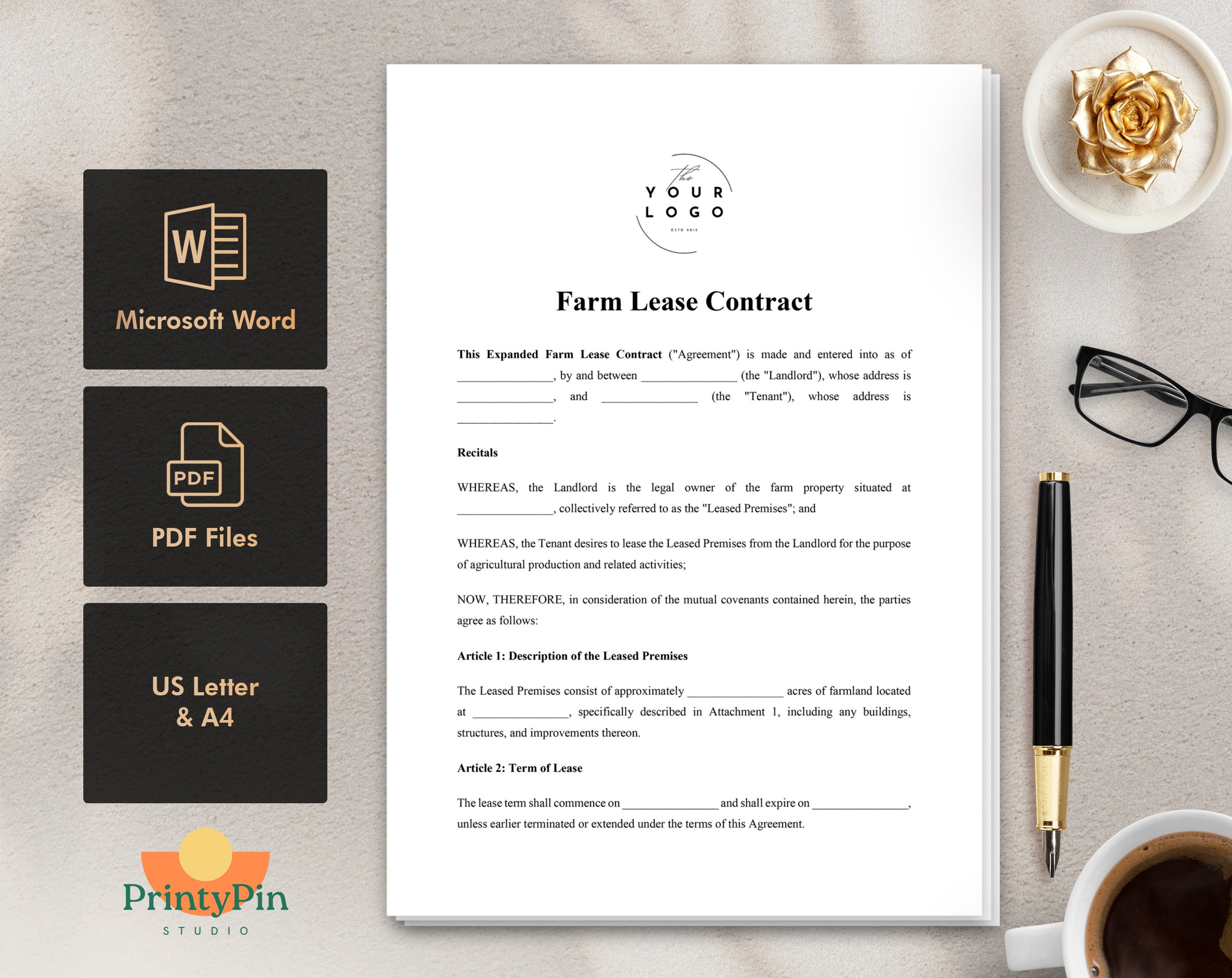Farm Lease Contract Template - Editable Farm Land Rent Agreement ...