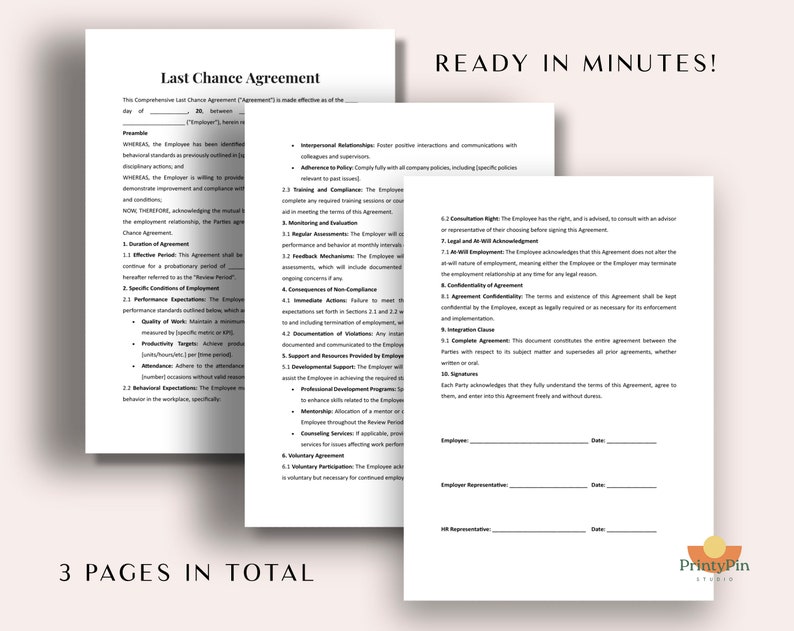 Last Chance Agreement Template - Editable Word & PDF Document for ...
