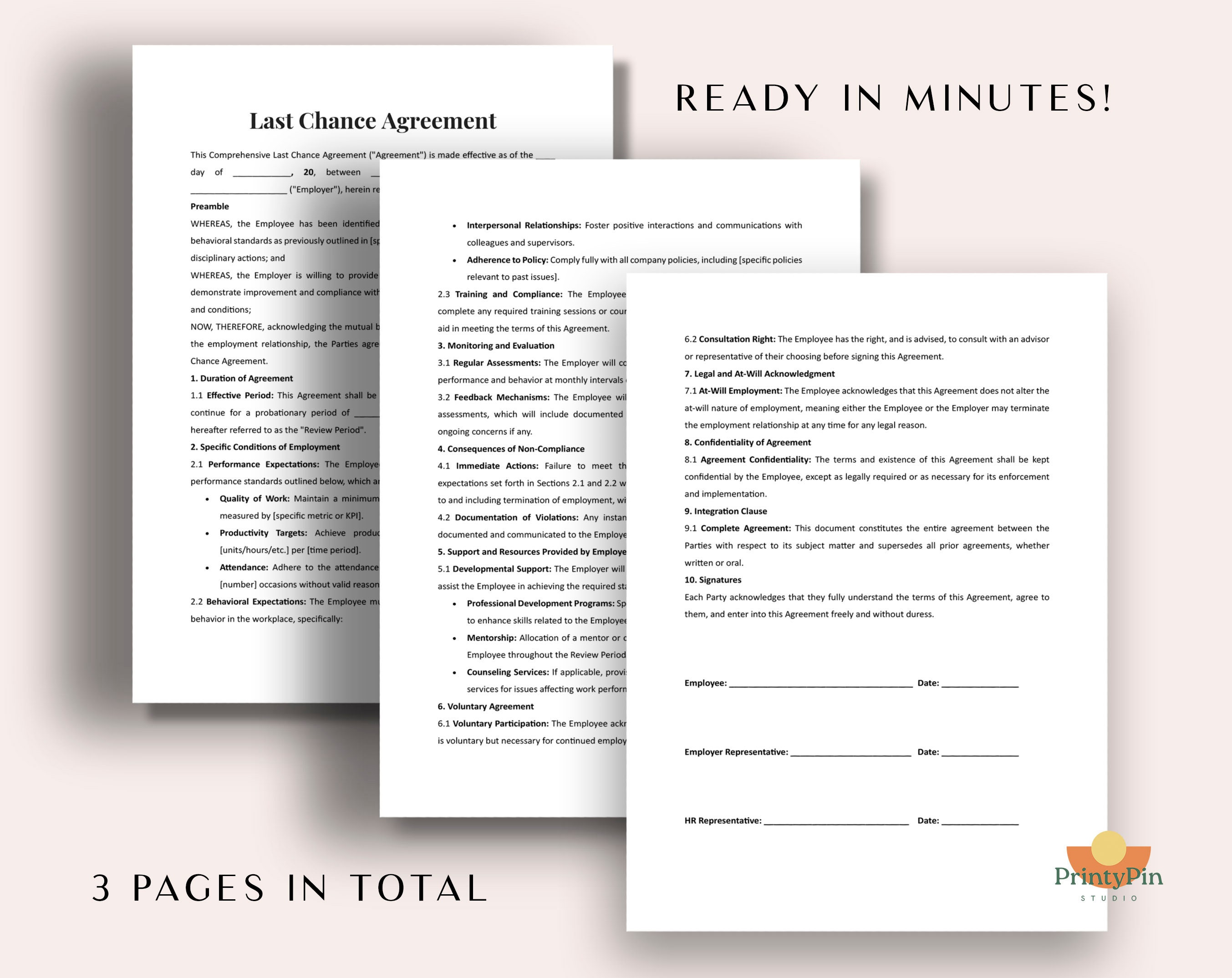 Last Chance Agreement Template - Editable Word & PDF Document for ...