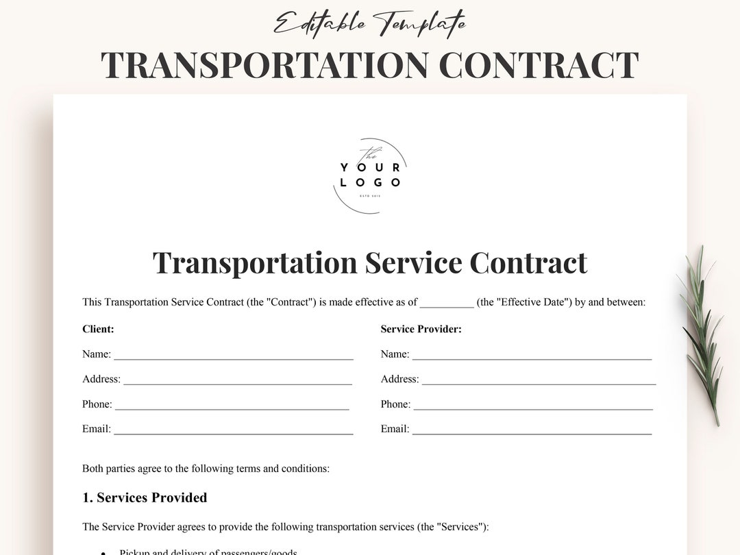 Transportation Service Agreement, Editable Event Transportation ...