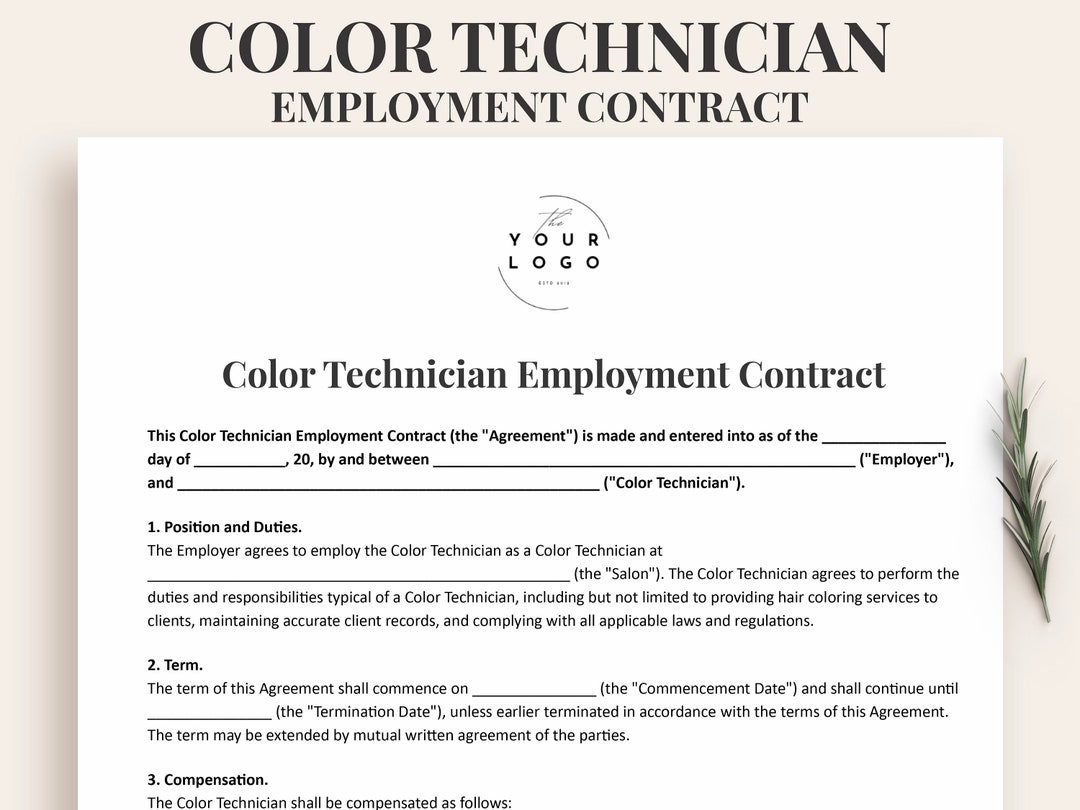 Hair Color Technician Contract Template | Salon Employee Agreement ...