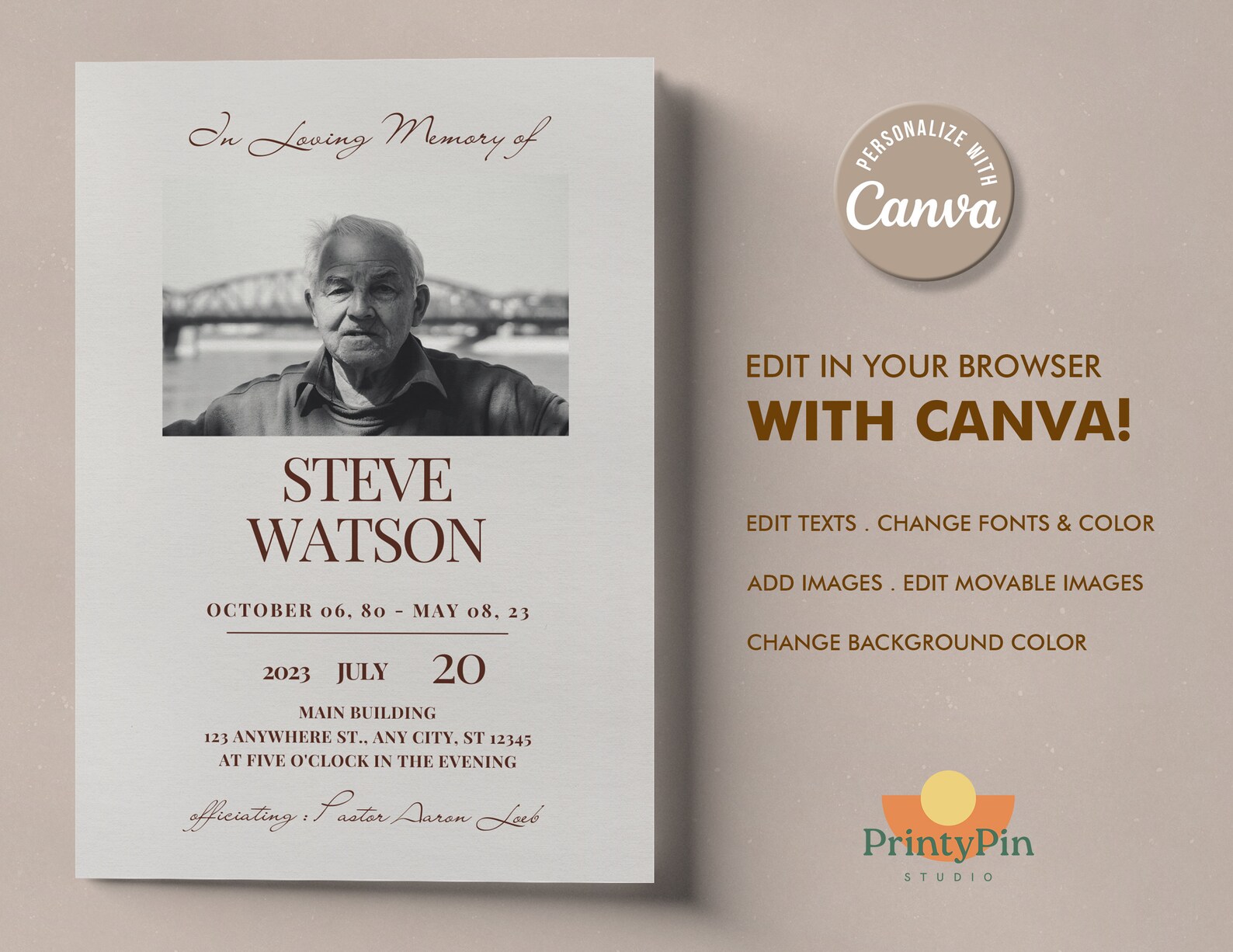 Funeral Program Template Men Obituary Template Printable - Etsy