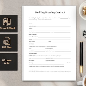 Printable Stud Dog Breeding Contract Template Word - Customizable Dog ...