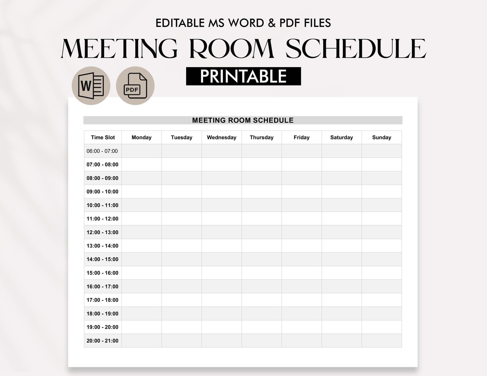Meeting Room Schedule Template | Weekly Room Booking Planner | Editable ...