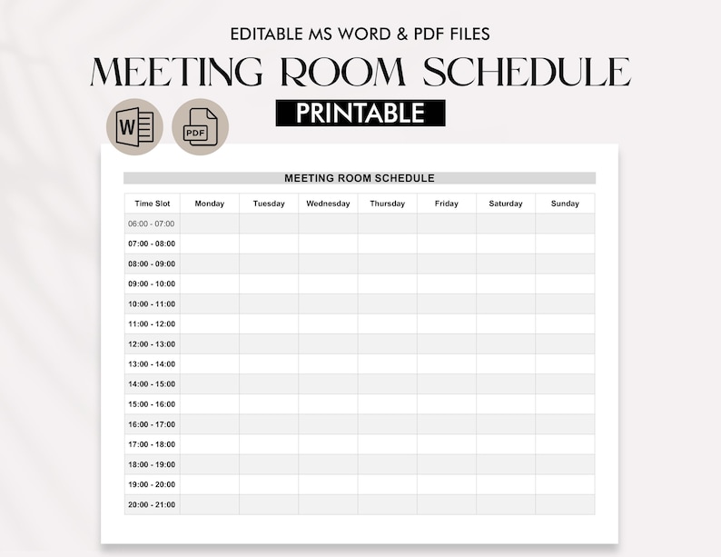 Meeting Room Schedule Template | Weekly Room Booking Planner | Editable ...