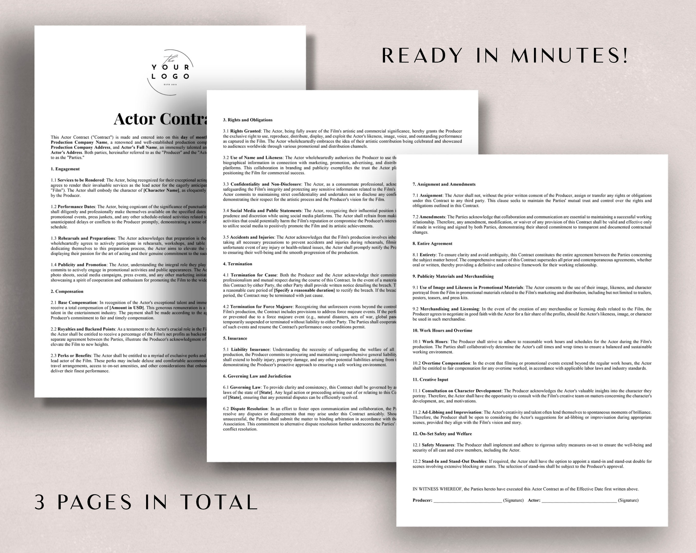 Professional Actor Contract Template | Film Production Agreement ...