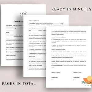 Farm Lease Contract Template - Editable Farm Land Rent Agreement ...