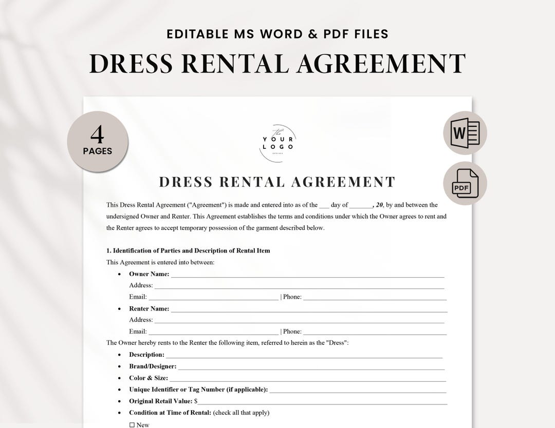 Dress Rental Agreement Template | Ultra-detailed PDF & Word Form ...