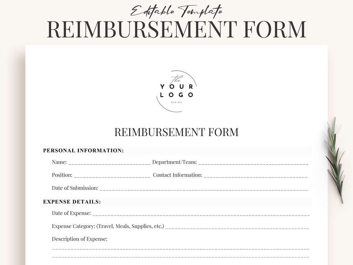 Reimbursement Form Template Word: Printable Expense Report for Business ...