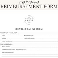 Travel Reimbursement Form PDF Printable Download - Etsy