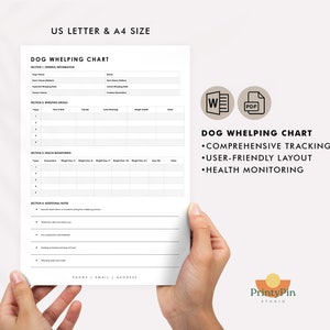 Dog Whelping Chart, Puppy Weight Tracker, Record Puppy Marking, Dog ...