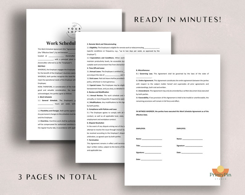Work Schedule Agreement Template | Editable MS Word & PDF Formats ...