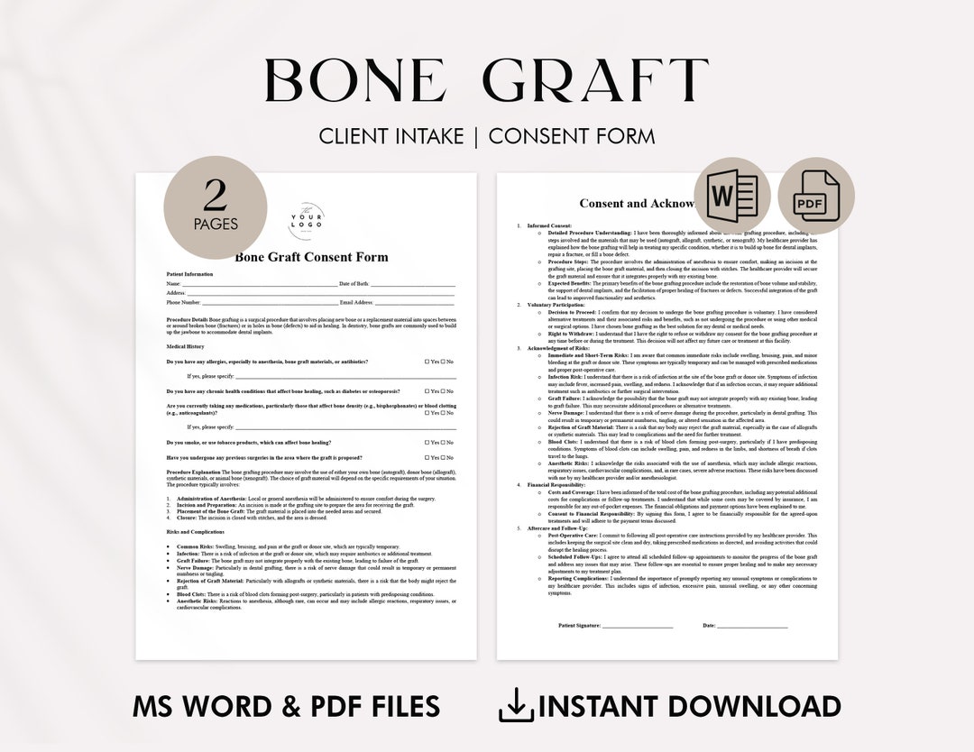 Bone Graft Consent Form Template - Editable PDF for Dental and ...