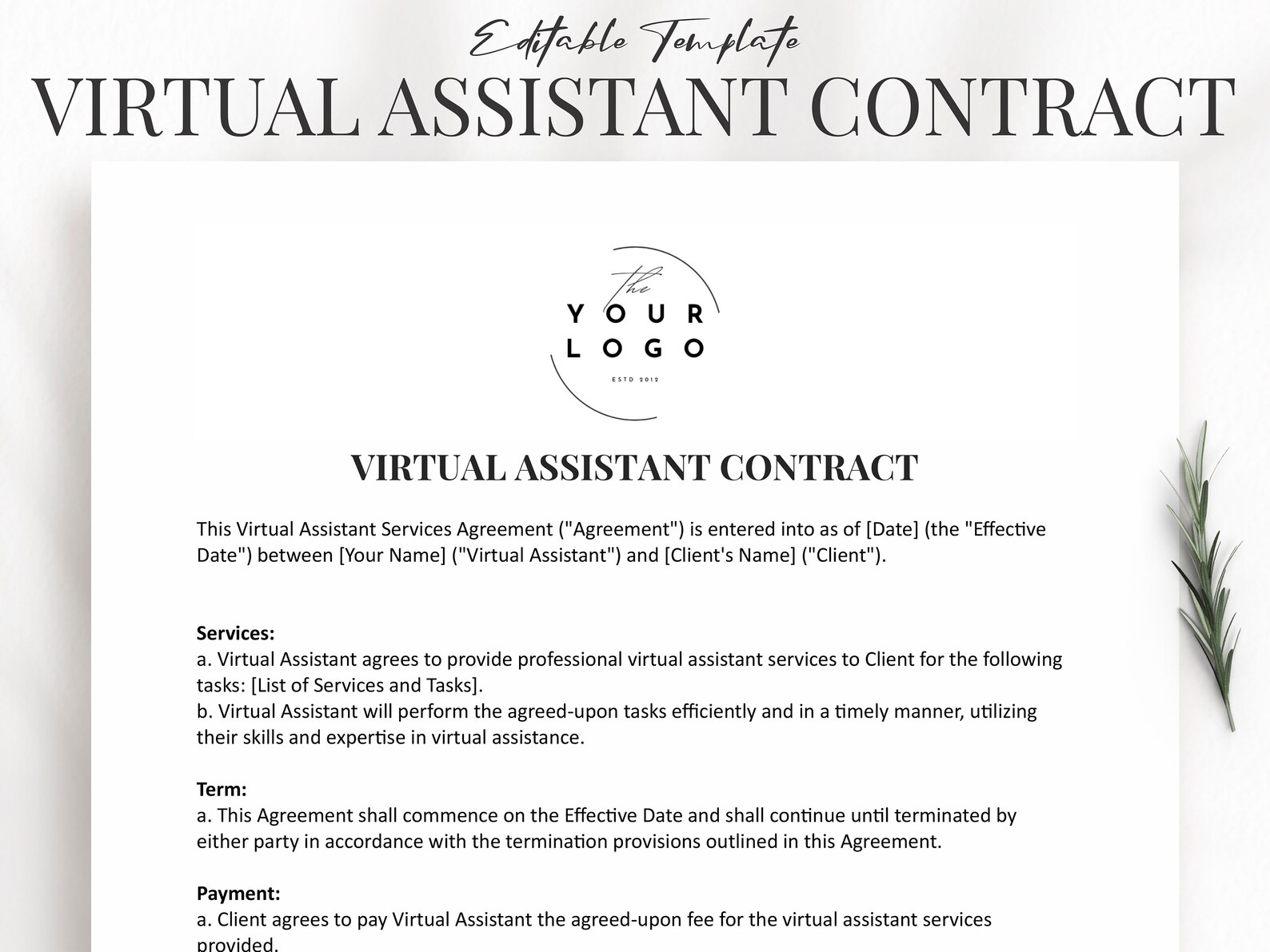Comprehensive Virtual Assistant Contract Template - Professional ...