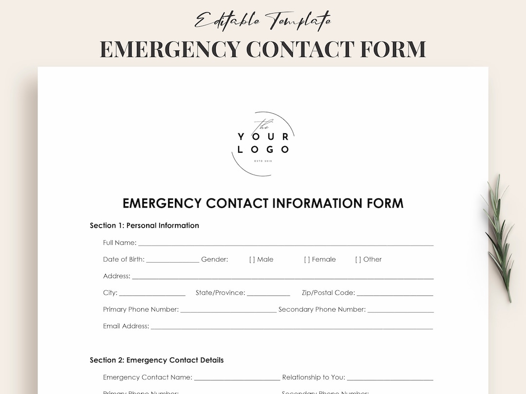 Emergency Contact Form Template for Employees - Printable Ms Word & PDF ...