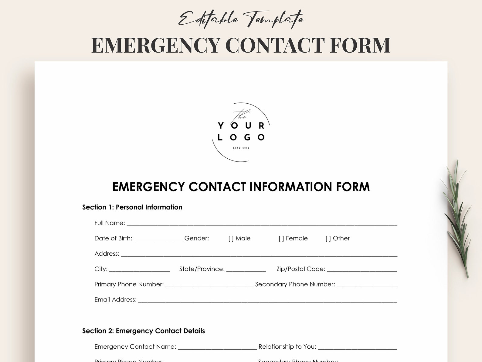 Emergency Contact Form Template for Employees - Printable Ms Word & PDF ...
