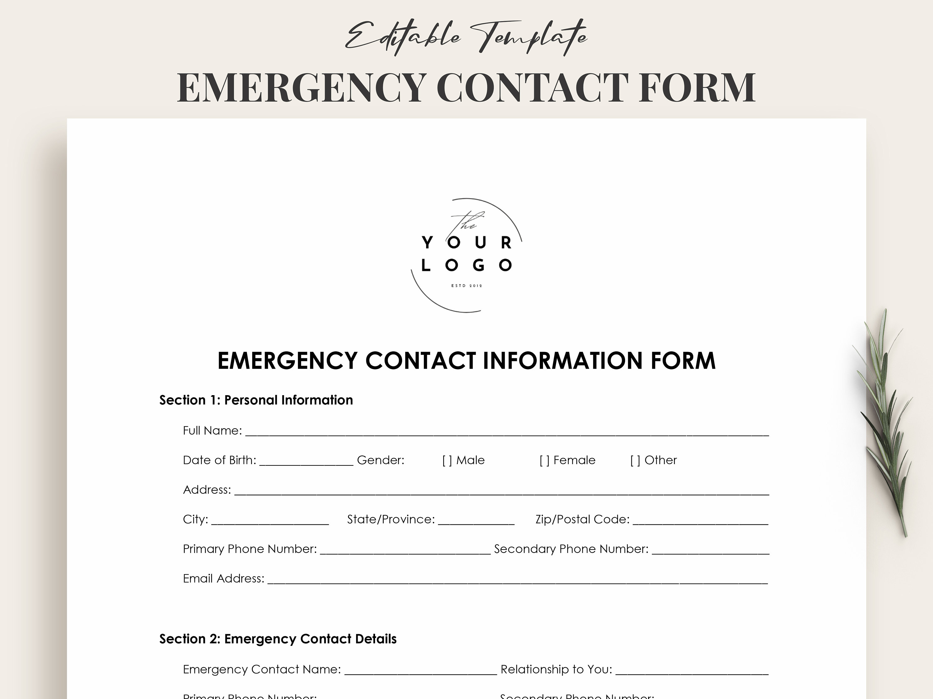 Emergency Contact Form Template for Employees - Printable Ms Word & PDF ...
