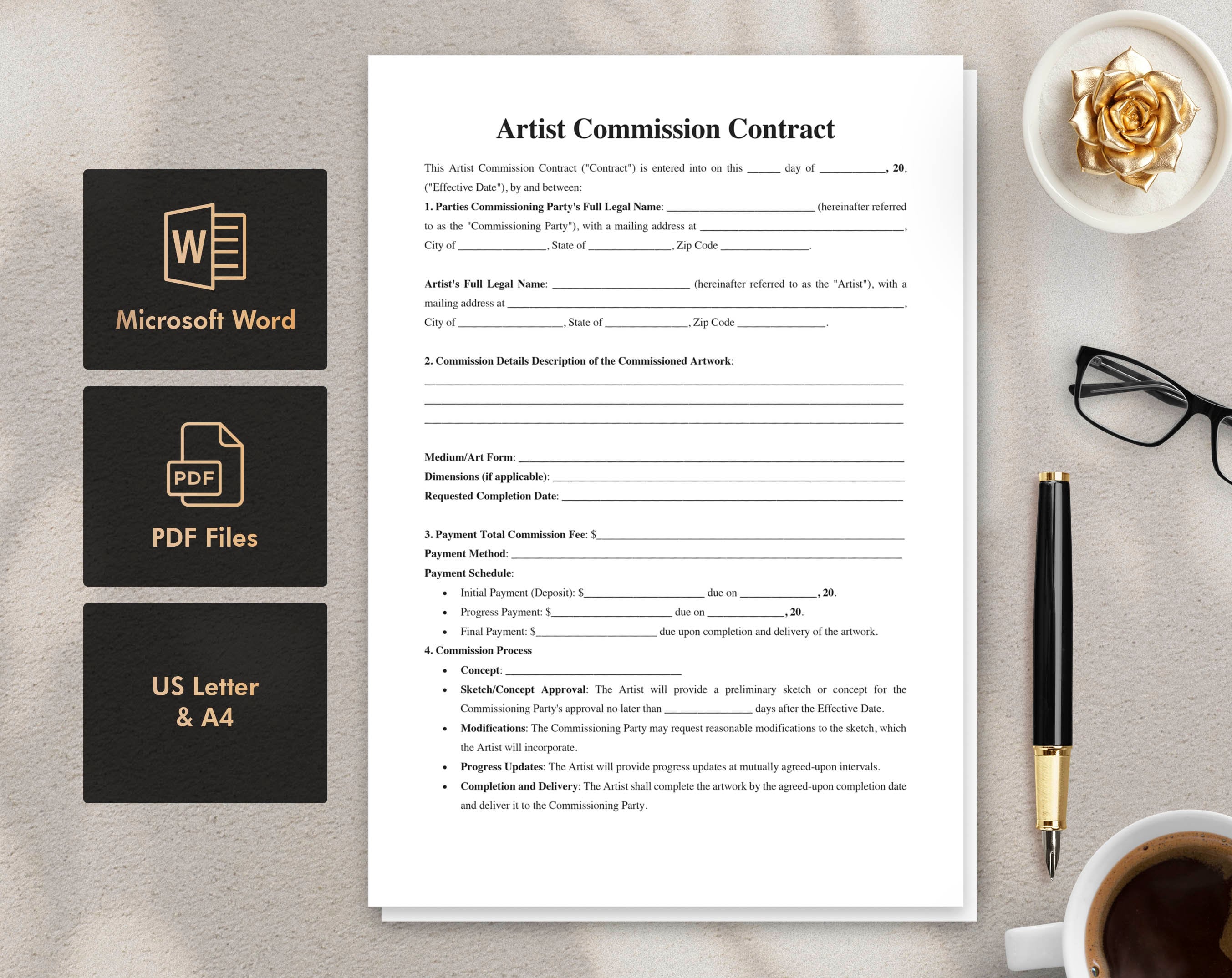 Artist Commission Contract Template Word / PDF - Fully Customizable and ...