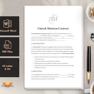 Customizable Church Musician Contract Template - Editable Church Choir ...