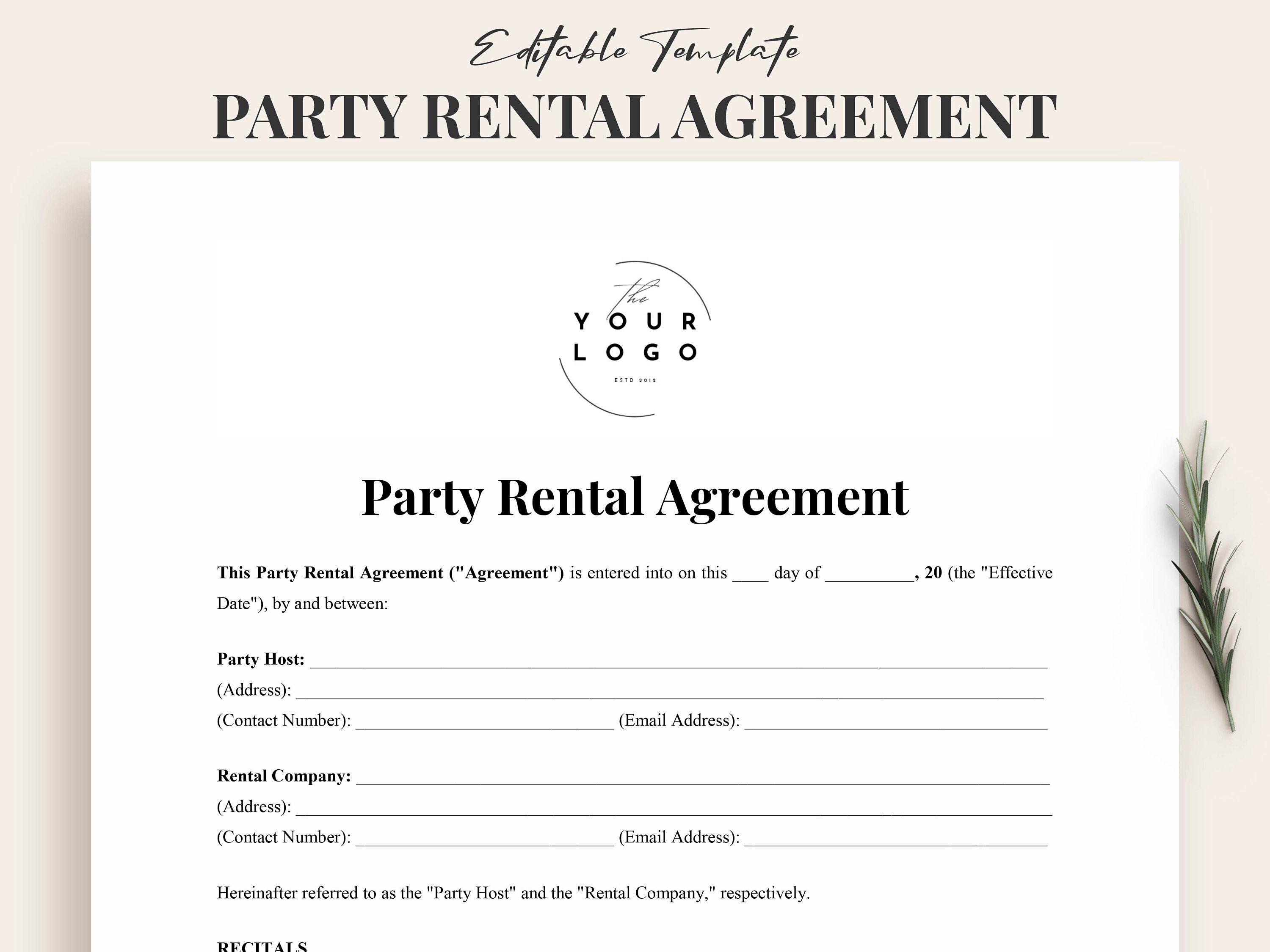 Party Rental Contract Template - Event Equipment Rental Agreement ...