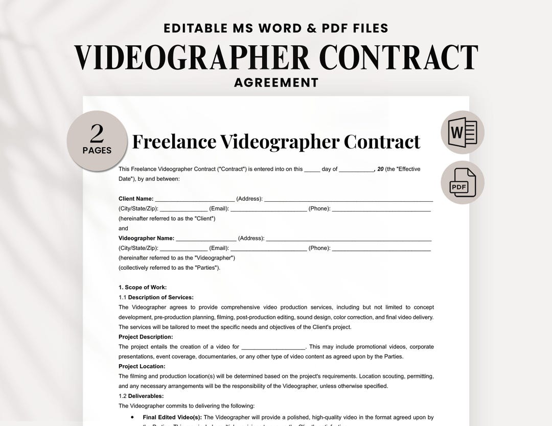 Freelance Videographer Contract Template Word & PDF - Customizable ...