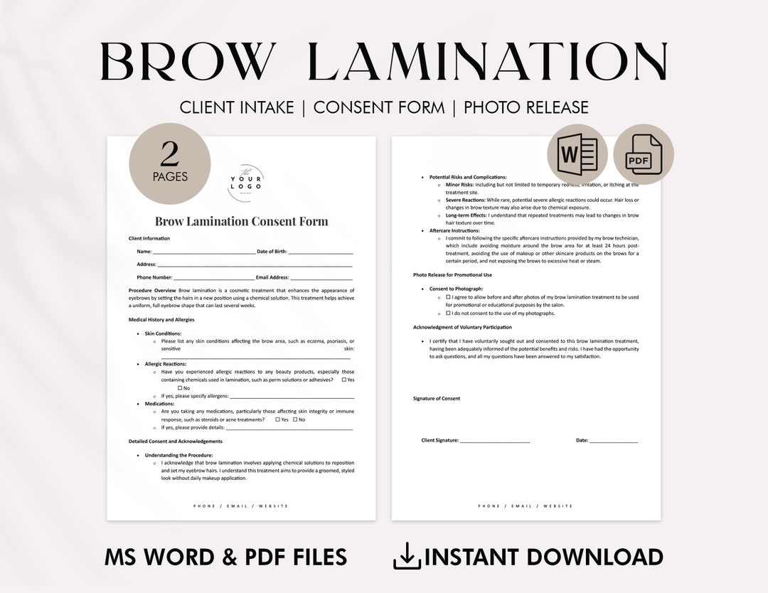Brow Lamination Consent Form Template - Eyebrow Treatment Legal ...