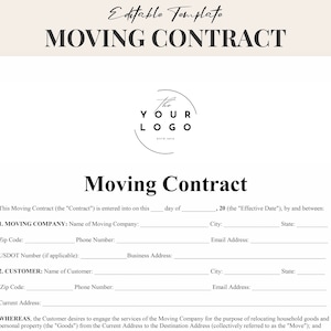 Professional Moving Contract Template Word & PDF - Moving Company ...