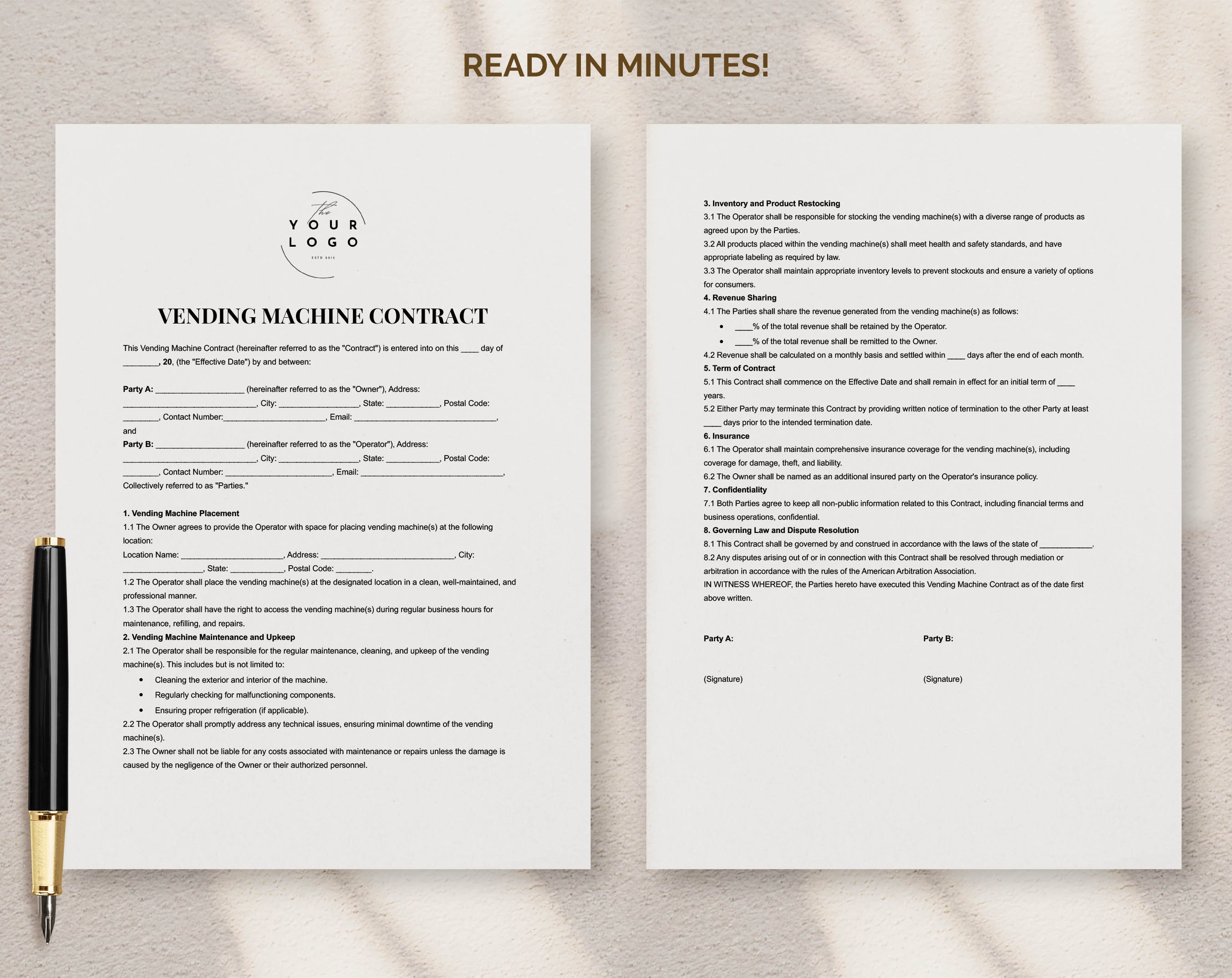 Professional Vending Machine Contract Template - Fully Customizable ...