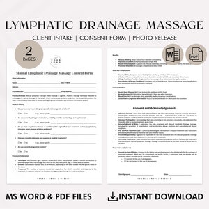 Editable Manual Lymphatic Drainage Massage Consent Form Bundle - Client ...