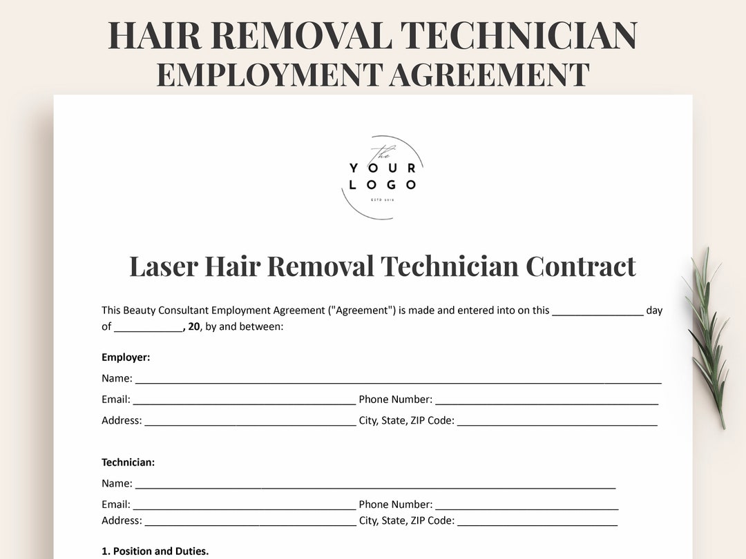 Laser Hair Removal Technician Contract | Laser Technician Employment Agreement | Editable Laser ...