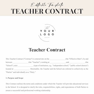 Comprehensive Teacher Contract Template - Editable & Customizable for ...