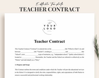 Editable Teacher Contract Template, Comprehensive Employment Agreement for Schools & Educators ...