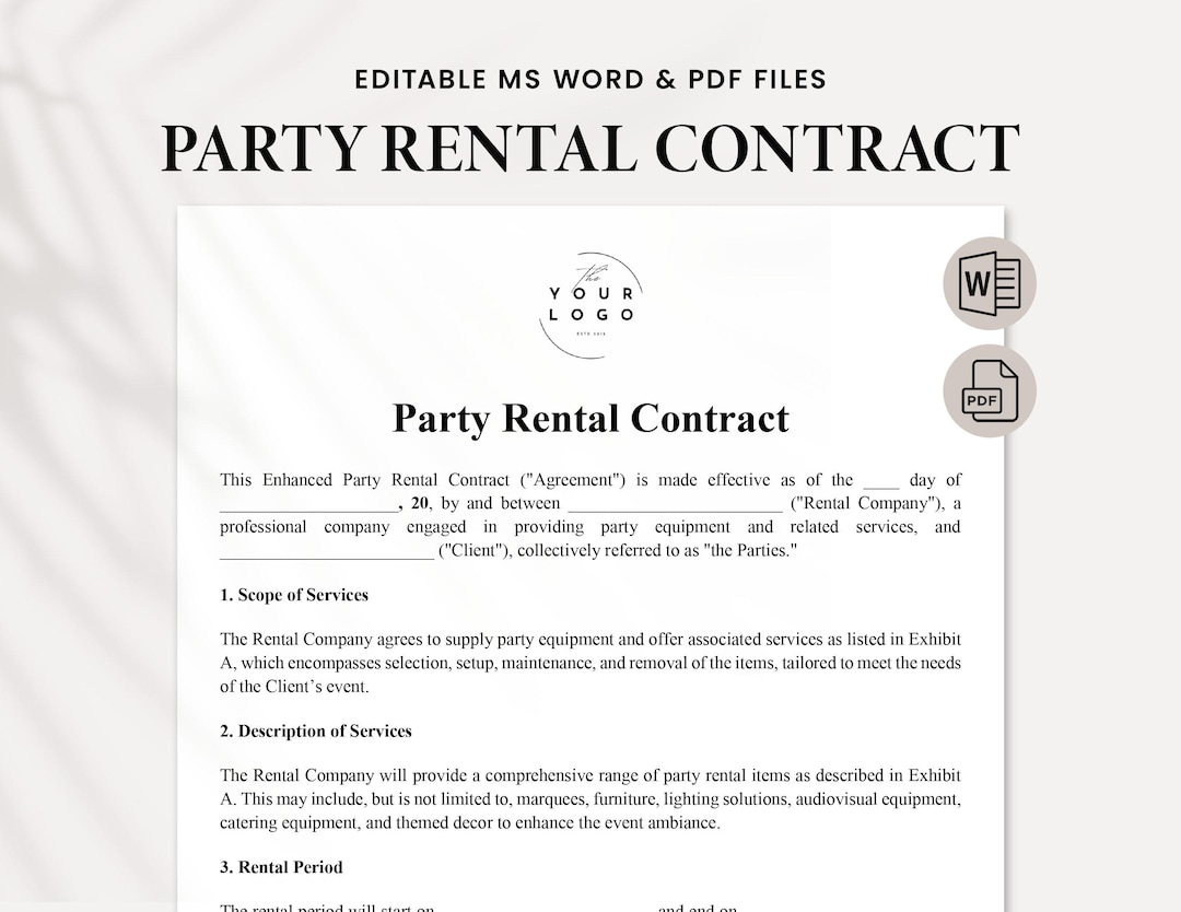 Party Rental Contract, Event Rental Agreement, Chair Rental Agreement ...